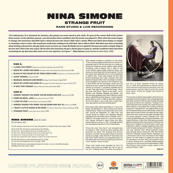 Strange Fruit, Rare Studio & Live Recordings by Nina Simone, at the ...